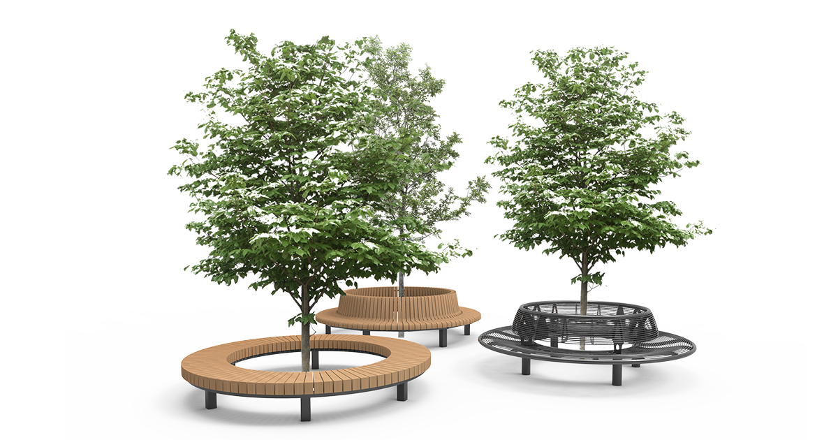 park bench around tree